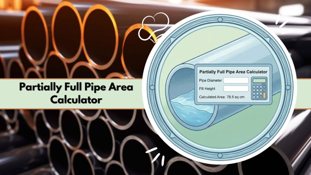 Partially Full Pipe Area Calculator– Wetted Area & Flow Rate